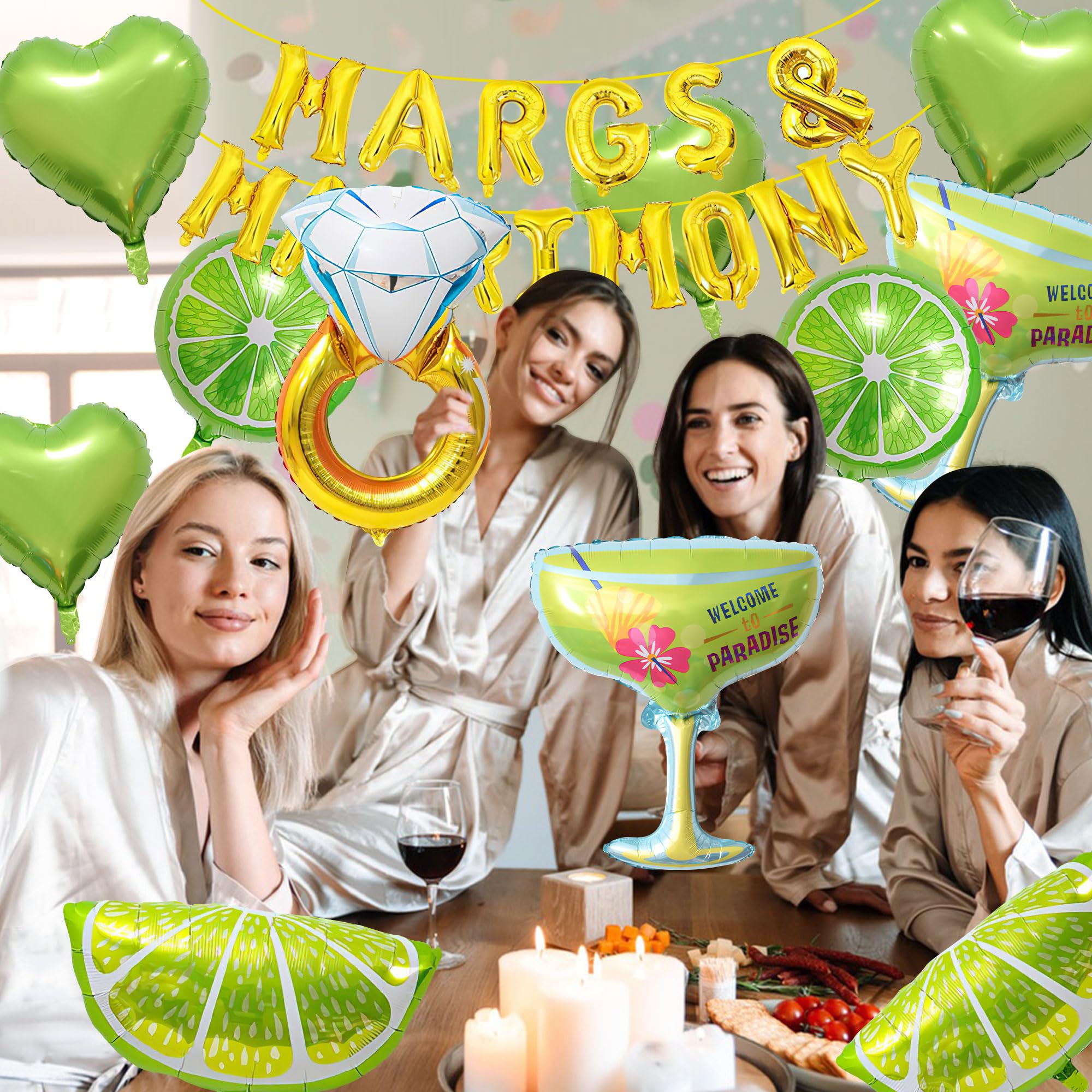 26PCS Margs and Matrimony Bachelorette Balloons - Lime Balloons and Diamond Ring Balloons for Margarita Party Decorations, Margarita Bachelorette Party Decor for Mexican Fiesta Bridal Shower