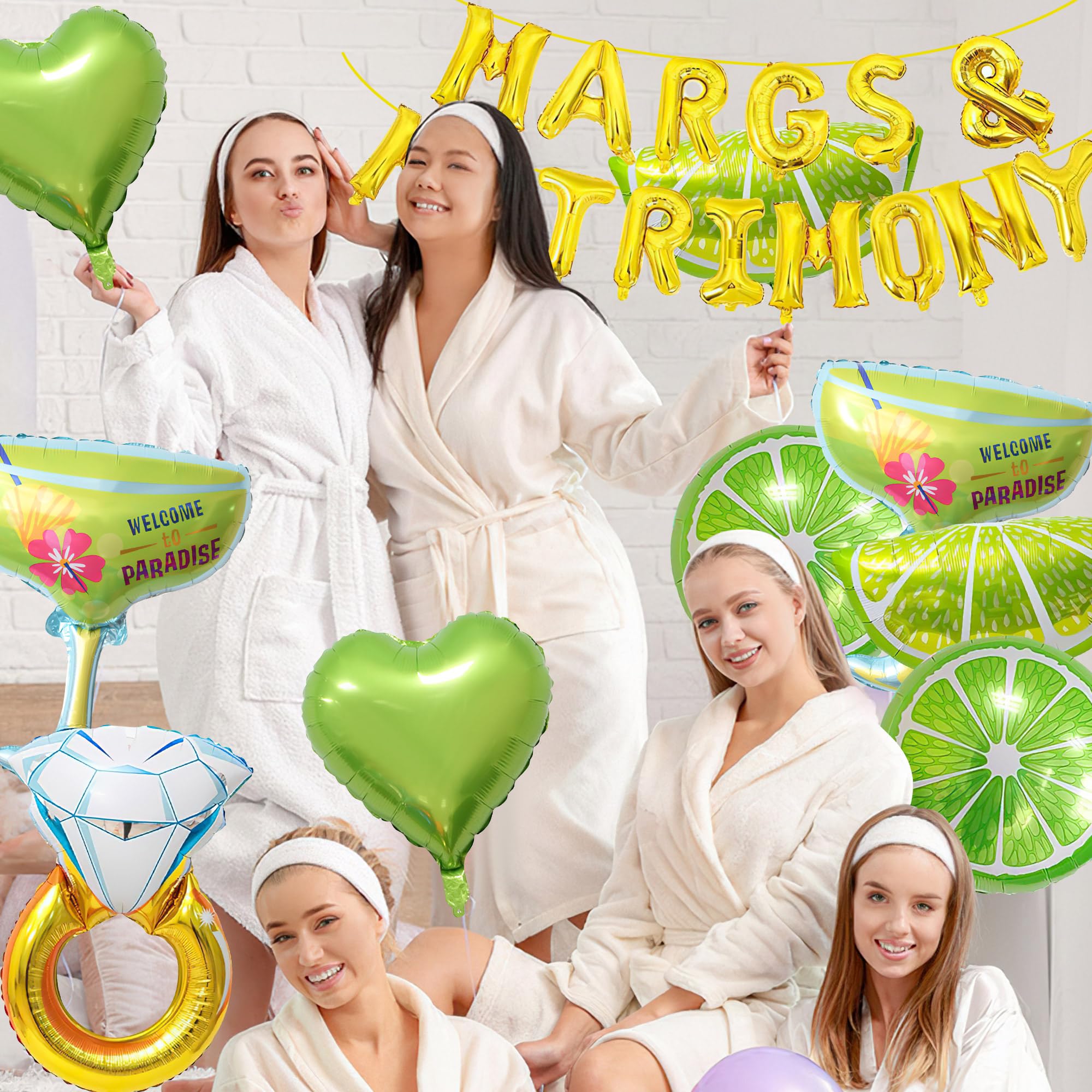 26PCS Margs and Matrimony Bachelorette Balloons - Lime Balloons and Diamond Ring Balloons for Margarita Party Decorations, Margarita Bachelorette Party Decor for Mexican Fiesta Bridal Shower