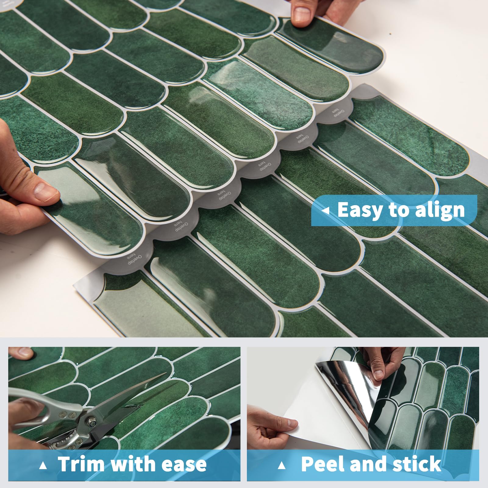 Art3d 10-Sheet Peel and Stick Kitchen Backsplash Tile, Vinyl Stick On Wall Tile Sticker for Bathroom Laundry Room Back Splashes, 12"x12" Green