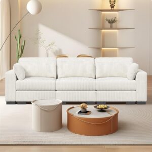 weaarco 103" modular sectional sofa, cloud couch sectional 3 seater, corduroy fabric sectional couch with 5 pillows for modern living room bedroom apartment office, beige