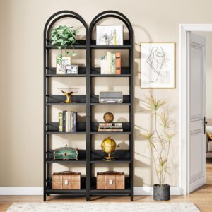 Tribesigns 78.7" Tall Bookshelf, Industrial Wood 6-Tier Bookcase, Arched Narrow Bookshelf, Ladder Shelf Storage Organizer, Display Shelf with Metal Frame for Bedroom, Living Room, Black