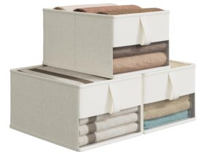 vailando foldable storage bins with clear window, fabric organizer for closet, shelves & cubes - breathable, odor-free storage boxes for towels, clothes, toys, books - 14.75"x10.25"x8", white, 3-pack