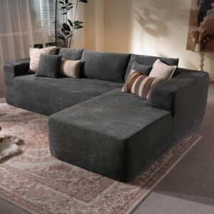 106" cloud sectional couch with chaise longue,l shaped modular modern sofa,comfy corduroy fluffy couch with deep seat,no assembly required couch for living room(right,stripe corduroy,gray)