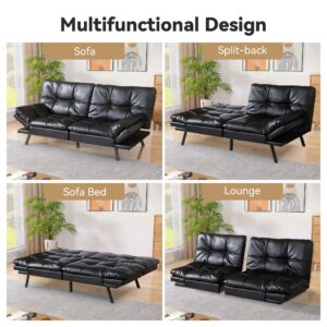 AMICLIBER Memory Foam Faux Leather Futon Sofa Bed Couch,Convertible Futon Sofa Couch,Loveseat Sleeper Sofa Bed,Small Splitback Modern Sofa Bed for Living Room,Office,Apartment,Bright Black