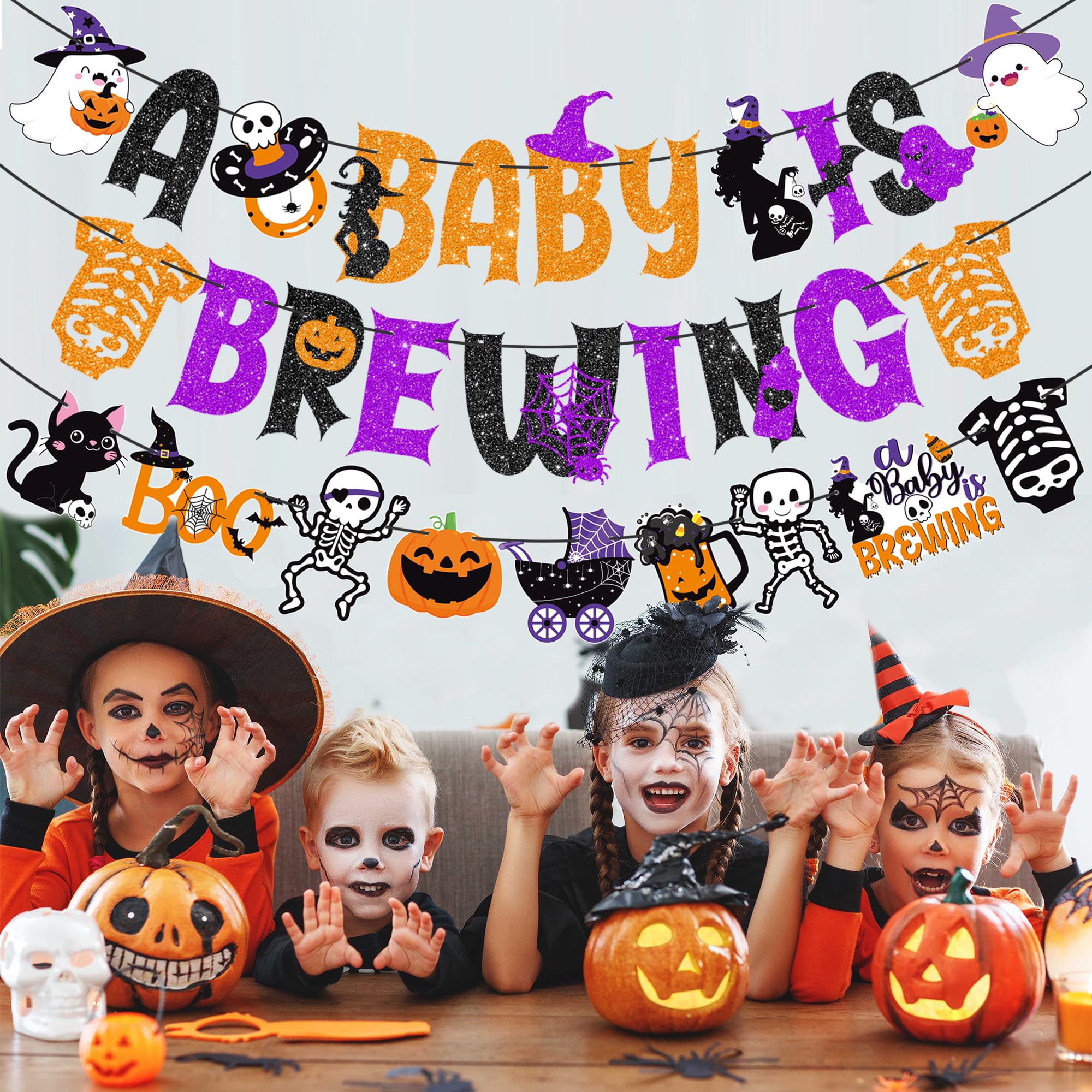 A Baby is Brewing Halloween Banners 3Pcs Halloween Baby Shower Party Decorations Halloween Baby Brewing Banners A Little Boo Baby Shower Decorations for Pregnant Gender Reveal Party Supplies