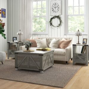 HOMCOM Farmhouse Coffee Table, Square Coffee Table with Storage for Living Room, Center Table with Hinged Flip Lift Top and Hidden Space, Oak