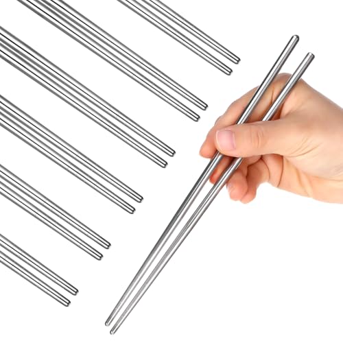 6Pairs Chopsticks Stainless Steel Chopsticks Metal Silver Chopsticks Metal Chopsticks Reusable Dishwasher Silver Reusable Chopsticks Japanese Korean Chinese Chopstick for Dinner Lightweight Non-Slip