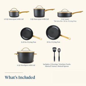 Farberware Forged Induction Ceramic Nonstick Pots and Pans Set with Lids and Kitchen Cooking Tools - Dishwasher Safe, Suitable for All Stovetops, 12 Piece Cookware Set - Black and Gold