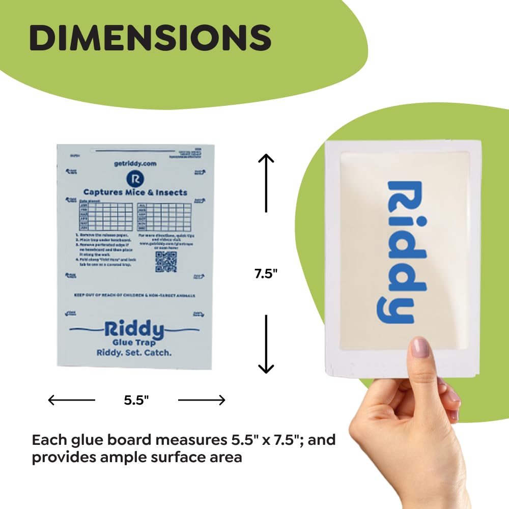 Riddy Glue Boards, 36 Boards, Pre-Baited, Ready to Use Mouse Traps Indoor for Home, Sticky Adhesive for Bugs and Rodents, 5.5" x 7.5"