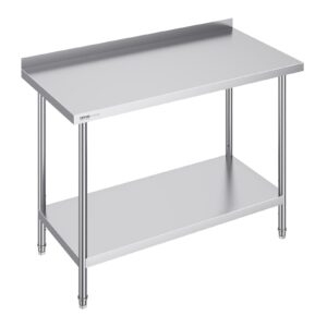 vevor 24 x 48 x 36 inch stainless steel work table, commercial food prep worktable heavy duty prep worktable, metal work table with adjustable height for restaurant, home and hotel