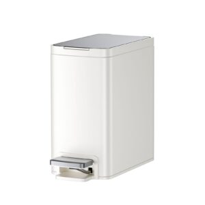 bscann bathroom trash can with soft close lid,6 liter / 1.6 gallon stainless steel step garbage can with removable bin,white trash can for bathroom,bedroom,office(white)