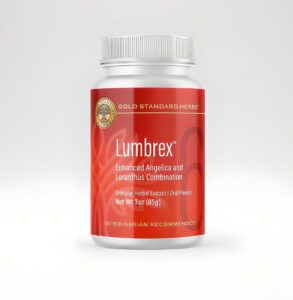 lumbrex joint pain and stiffness relief for dogs by gold standard herbs, all natural angelica root and loranthus, 85 gram powder, white