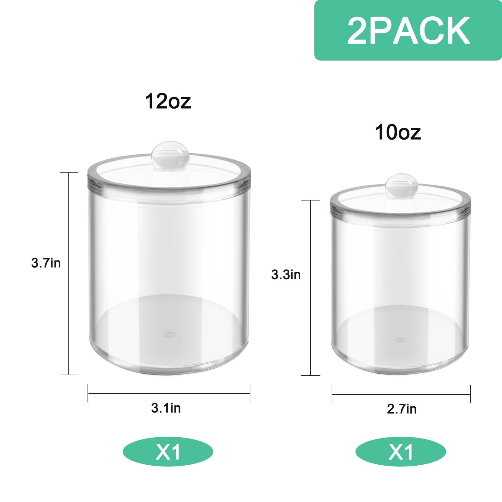 YOLCAR 2 Pack Cotton Swab Holder, Transparent Acrylic Organizer with Lid, Clear Dispenser for Cotton Swabs, Cotton Balls, Bathroom Organizers and Storage, Home Decor, 10oz and 12oz