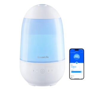 goveelife smart mini humidifier for baby nursery, top fill cool mist humidifier with scent diffuser & nightlight, built-in sensor, works with alexa, ultrasonic humidifiers for home, bedroom and plants