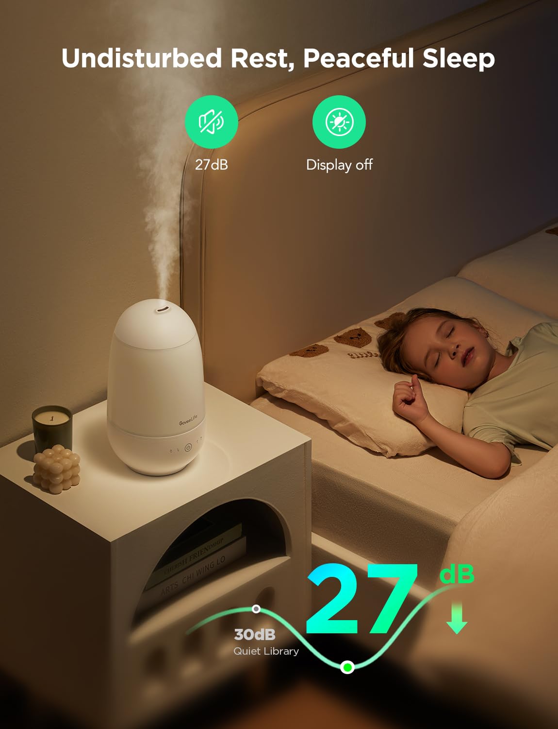 GoveeLife Smart Mini Humidifier for Baby Nursery, Top Fill Cool Mist Humidifier with Scent Diffuser & Nightlight, Built-in Sensor, Works with Alexa, Ultrasonic Humidifiers for Home, Bedroom and Plants