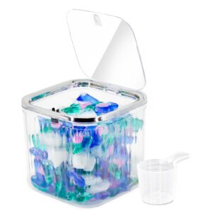 famaster laundry pods container with pop-up lid, laundry pod holder holds 120+ laundry pods, easy to see dishwasher pod laundry containers for laundry room organization storage decor