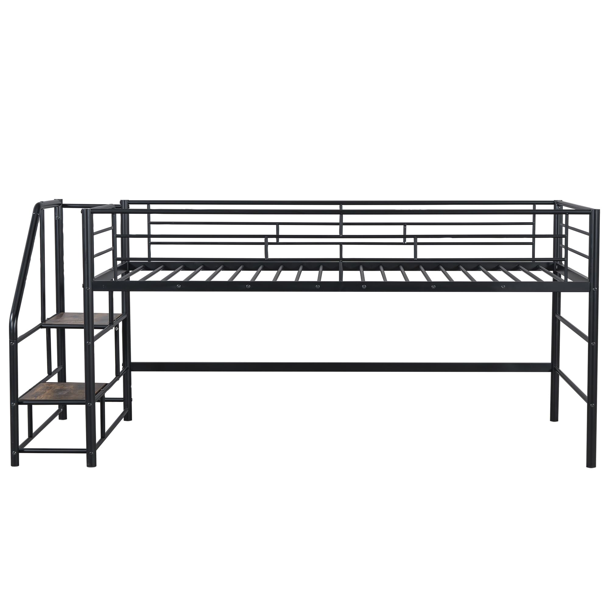 Merax Metal Low Loft Bed Frame with Full Length Guardrails, Easy Assemble Black