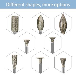 Stone Carving Set Diamond Burr Bits Compatible with Dremel, Rotary Tools Accessories Polishing Kits with 1/8 inch Shank for Carving, Engraving, Grinding, Stone, Rocks, Ceramics, Jewelry, Glass