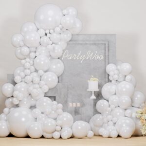 partywoo pearl white balloons 123 pcs white balloons pearl balloons different sizes pack of 18 12 10 5 inch white pearl balloon arch kit balloon garland for wedding bridal party decorations white-z30