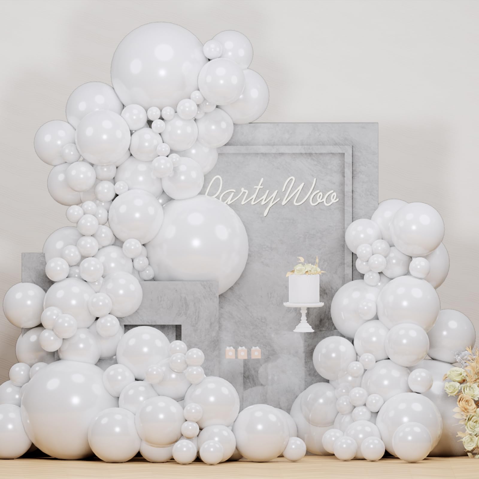 PartyWoo Pearl White Balloons 152 pcs White Balloons Pearl Balloons Different Sizes Pack of 18 12 10 5 Inch White Pearl Balloon Arch Kit Balloon Garland for Wedding Bridal Party Decorations White-Z30