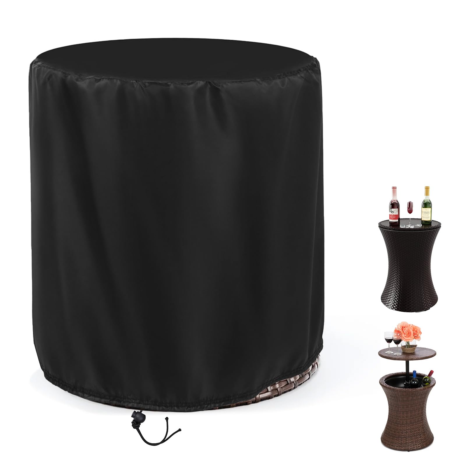 MUTUSHI Patio Cooler Bar Table Cover Outdoor Patio Round Beer Cooler Table Cover Waterproof Barrel Cool Bar Table Cover 21" D X 23" H Black