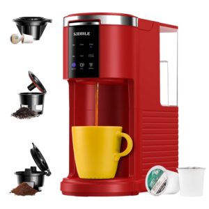 kidisle single serve coffee machine, 3 in 1 pod coffee maker for k cup pods & ground coffee & teas, 6 to 14oz brew sizes, with 40oz removable water reservoir, descale settings, red