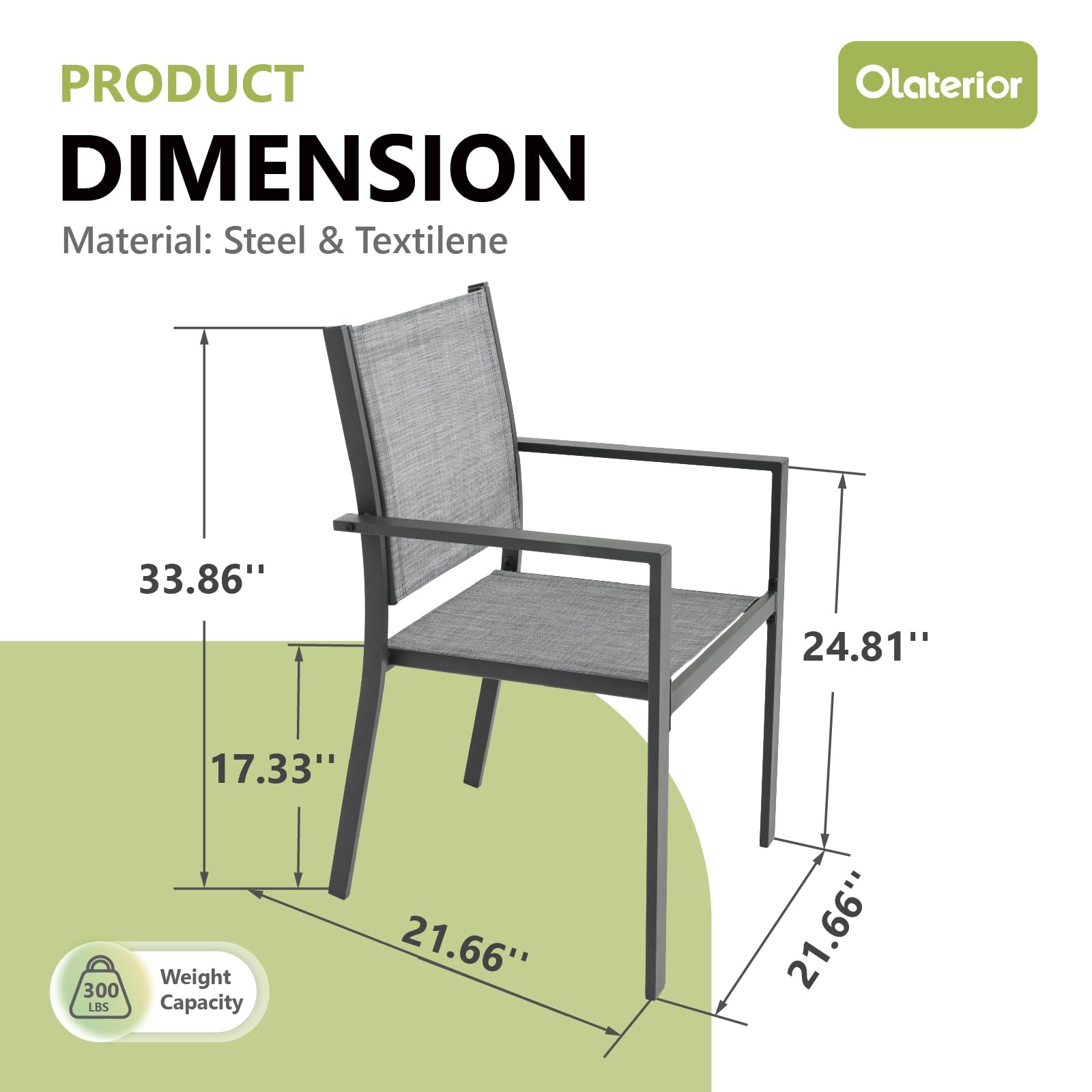 Olaterior Patio Dining Chairs, Outdoor Dining Chair Set of 2, Stackable Outdoor Chairs, All-Weather Textilene Chair with Armrest, Modern Sling Patio Furniture Chair for Lawn Deck, Pool, Mixed Grey