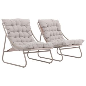 olaterior patio lounge chair set of 2, indoor outdoor comfy chair, sling recliner chair with cushion, modern oversized padded lounge chair, patio furniture set for balcony porch garden, champagne