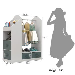 Generic Kids Dress up Storage with Mirror and Storage Bins, Costume Closet for Kids, Open Hanging Armoire Closet for Bedroom Playroom