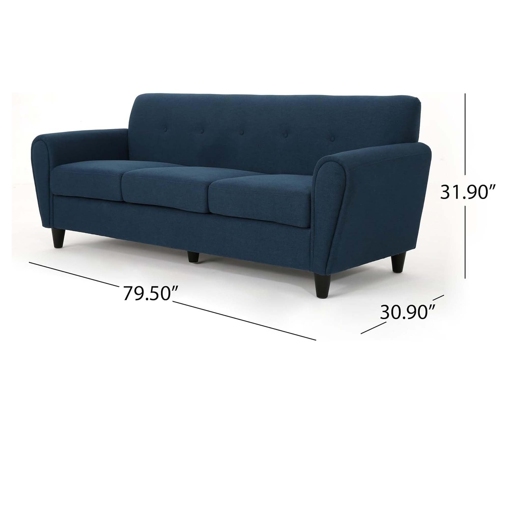 Merax Comfy 3 seat Sofa with Wooden Legs, Modern Couch for Living Room, Bedroom, Apartment, Office, Navy Blue