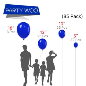 PartyWoo Royal Blue Balloons 85 pcs Blue Balloons Different Sizes Pack of 18 12 10 5 Inch Dark Blue Balloon Arch Kit Balloon Garland for Birthday Graduation Baby Shower Party Decorations Blue-Y59