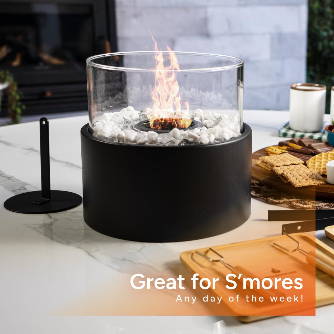 Roundfire Halo - Tabletop fire Pit with Smores Kit - Ethanol Fire Pit, Fire Bowl, Table Top Fire Pit, Mini Personal Fireplace for Indoor & Garden - Gifts for Men Women Housewarming Birthday