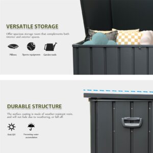 CHUNLY 160 Gallon Waterproof Deck Box with Lockable Lids, Patio Storage Box with Mobility Rollers, Outdoor Storage Bench for Outside Furniture Cushions, Pillows & Garden Tools (Dark Gray)