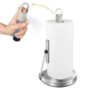 aidea paper towel holder with spray bottle, kitchen towel holder for countertop, spring arm for easy tear, one-handed stainless steel paper towel dispenser with weighted base, silver