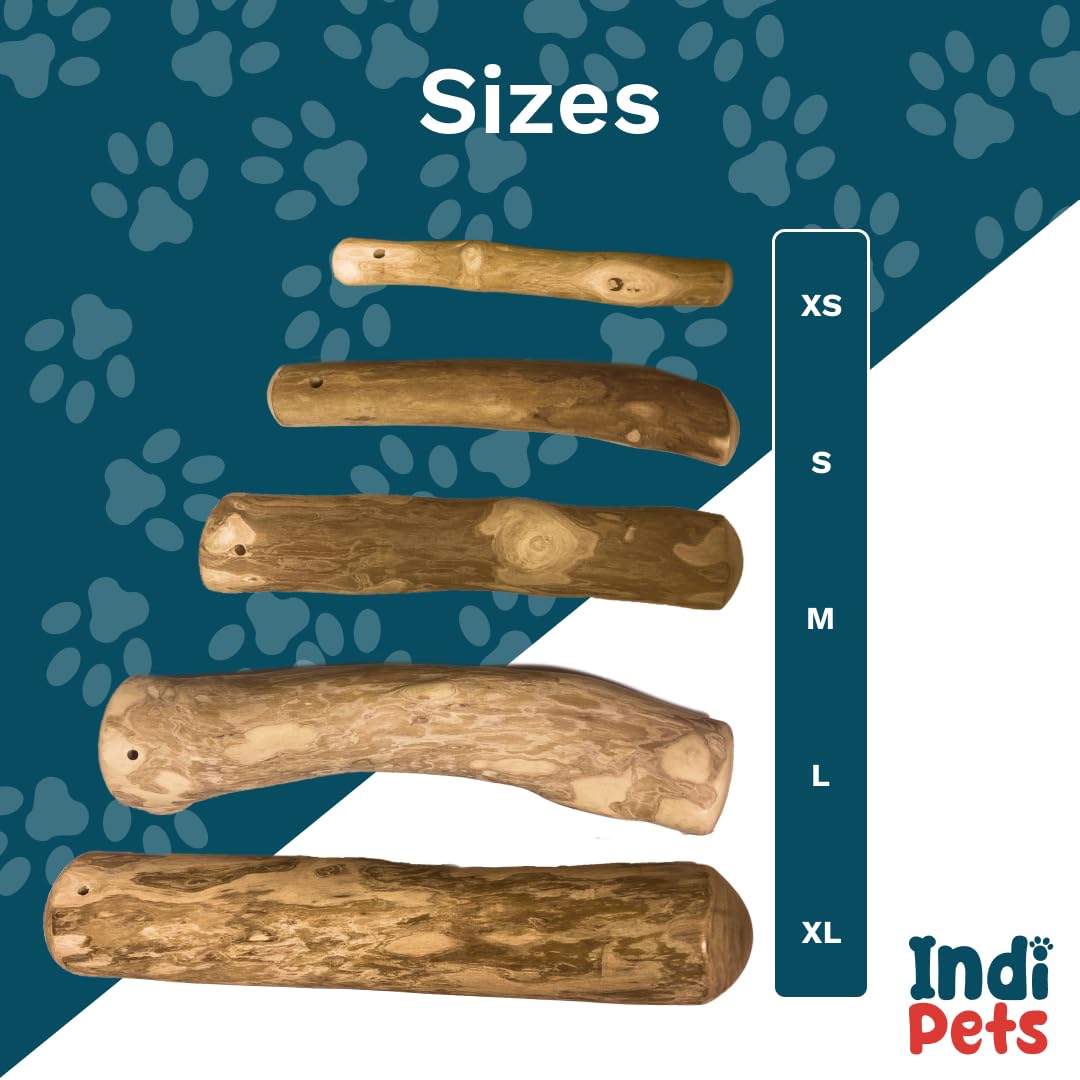 INDIPETS Coffee Wood Dog Chew Stick Stress Relief Toy: Natural Durable Real Wooden Bone Sticks for Dogs, Safe Dental Cleaning Chews for Teething Puppy | X-Large, Natural (PN: 50017)