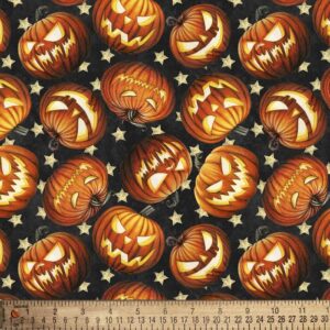 david textiles halloween spooky jack-o-lanterns digital cotton fabric by the yard