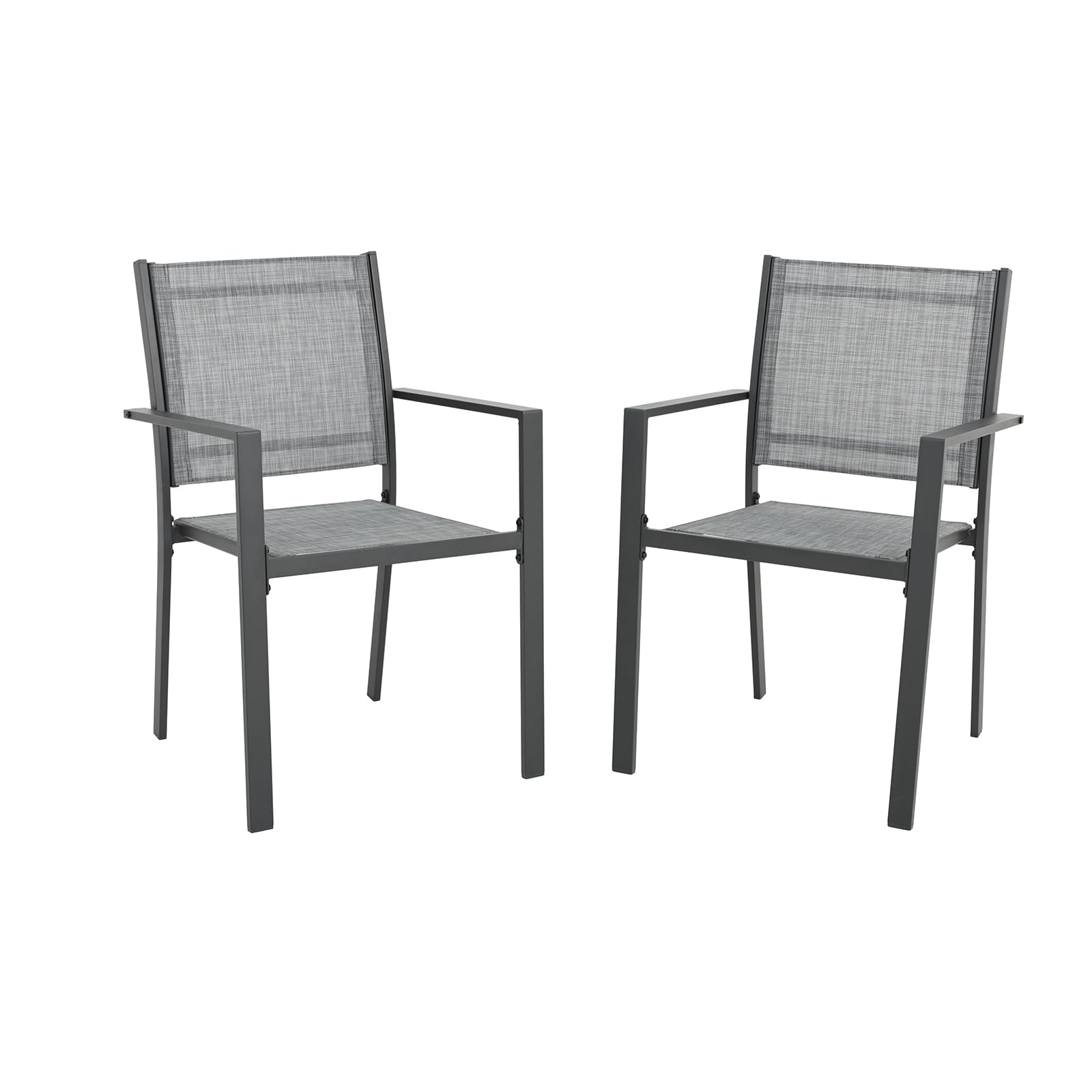 Olaterior Patio Dining Chairs, Outdoor Dining Chair Set of 2, Stackable Outdoor Chairs, All-Weather Textilene Chair with Armrest, Modern Sling Patio Furniture Chair for Lawn Deck, Pool, Mixed Grey