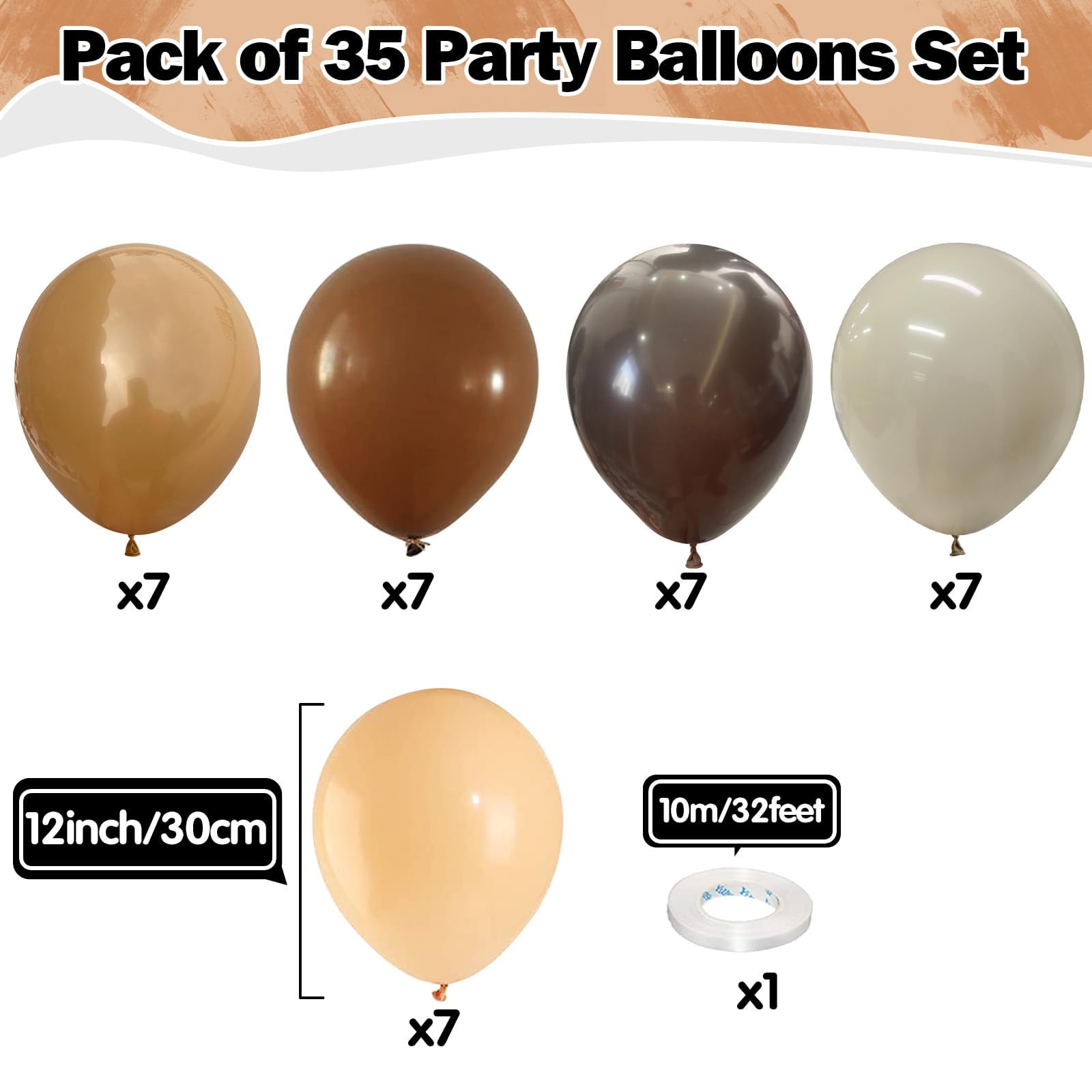 Brown Balloons Set 12 Inch Retro Brown Khaki Cream Balloons 35 Pcs Mocha Cocoa Coffee Brown Sand White Apricot Beige Nude Balloons for Neutral Bear Bridal Baby Shower Birthday Party Decorations