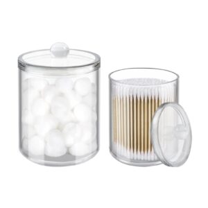 yolcar 2 pack cotton swab holder, transparent acrylic organizer with lid, clear dispenser for cotton swabs, cotton balls, bathroom organizers and storage, home decor, 10oz and 12oz