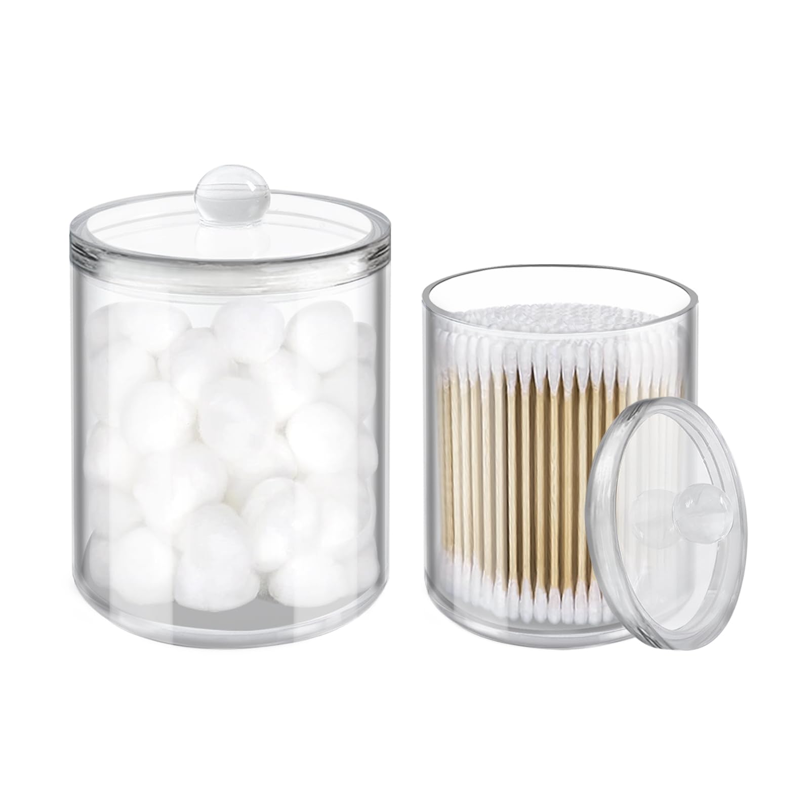 YOLCAR 2 Pack Cotton Swab Holder, Transparent Acrylic Organizer with Lid, Clear Dispenser for Cotton Swabs, Cotton Balls, Bathroom Organizers and Storage, Home Decor, 10oz and 12oz