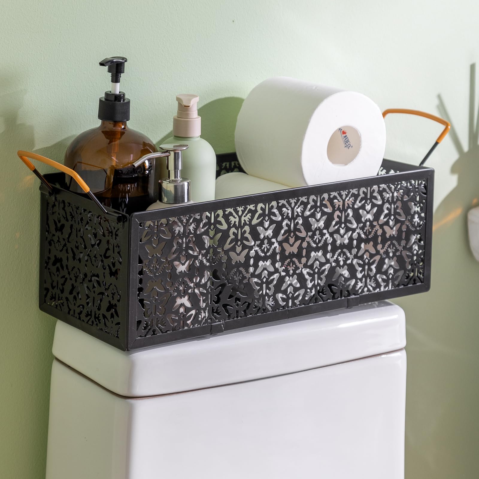 OhuaCason Toilet Paper Holder for Small Bathroom Storage: Toilet Paper Storage Basket for Small Spaces Apartment - Black