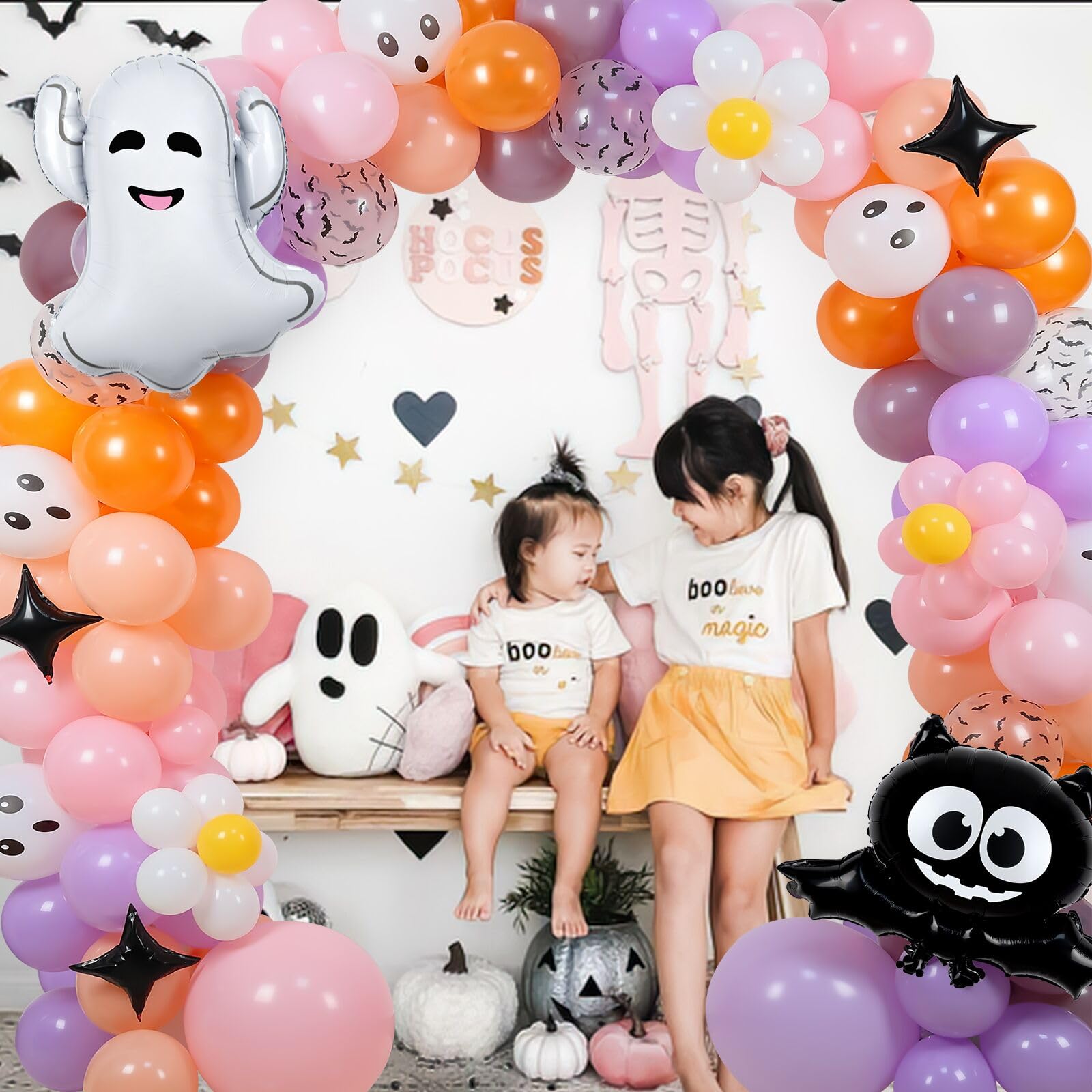 Halloween 1st Birthday Party Decorations for Girl, Halloween Balloon Arch Garland with Bat Cute Halloween Foil Balloons for Halloween Birthday Decorations Halloween Baby Shower Party Supplies