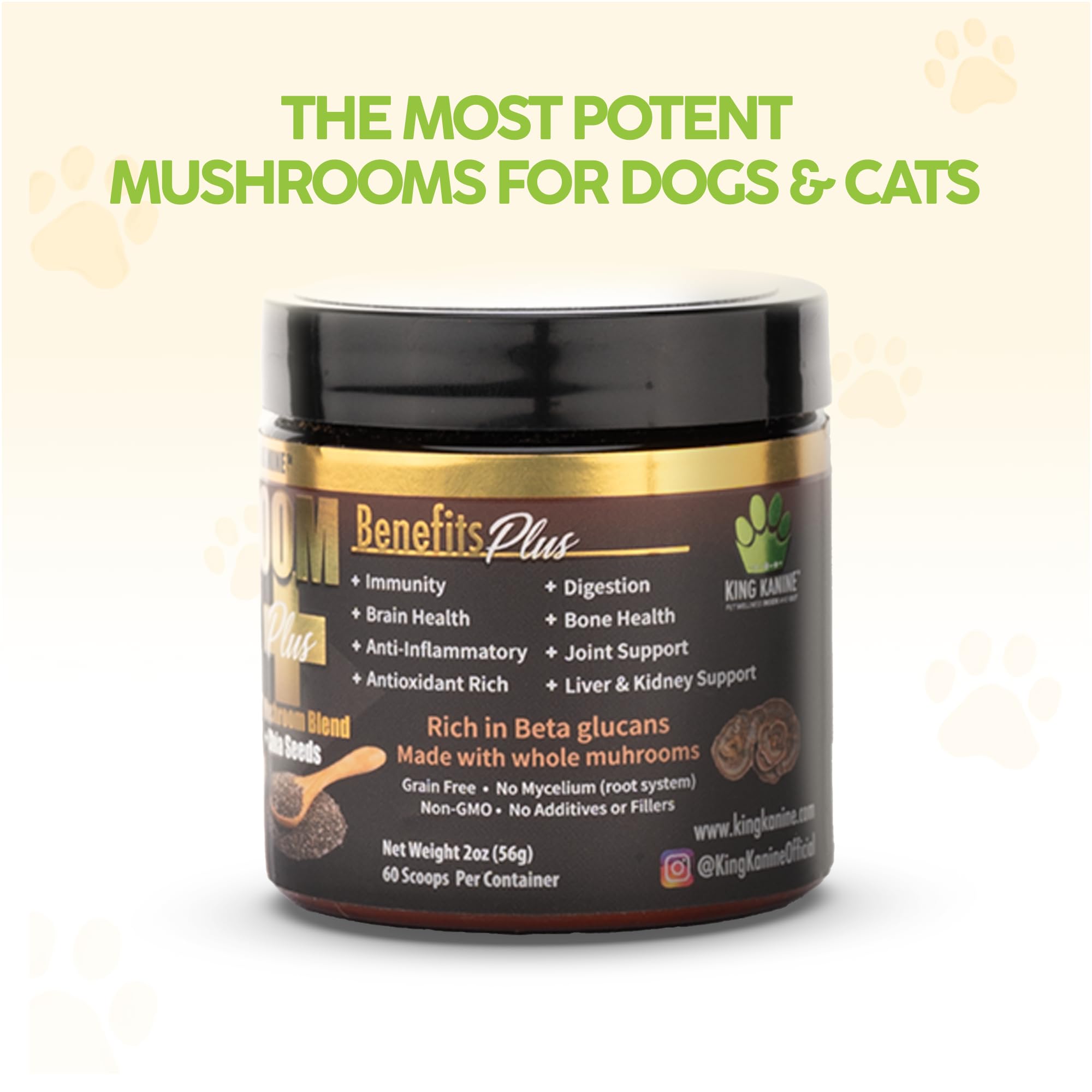 King Kanine Health Bundle: Strong Plus Hemp Protein & Probiotics & 7 Mushroom Blend & Chia Seeds - Natural Ingredients, Joint & Immune Support, Omega-3, Anti-Inflammatory, Safe for Dogs & Cat