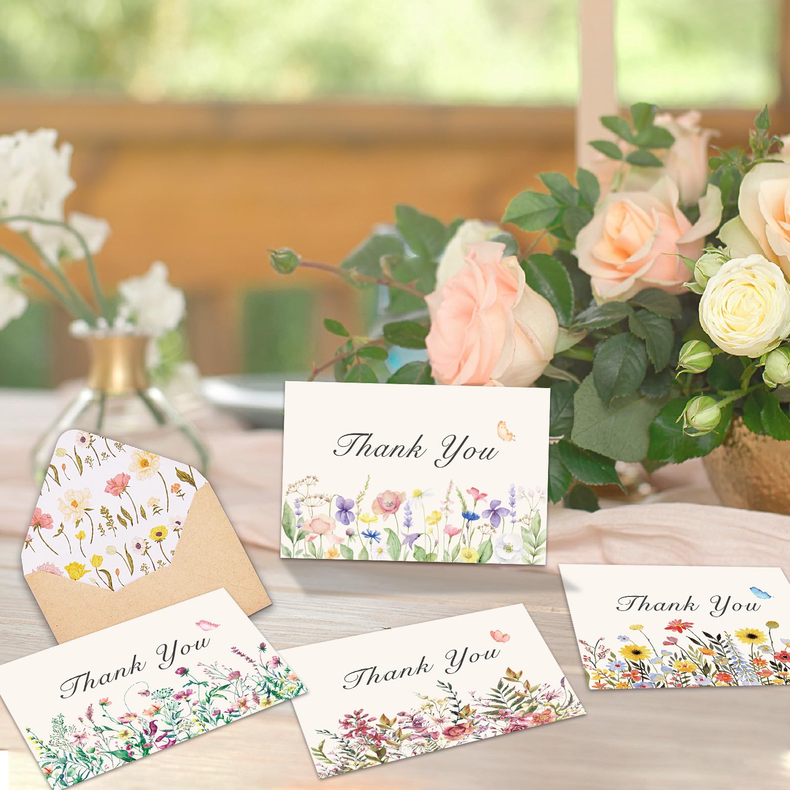 HRFGWDD Floral Thank You Cards With Envelopes 50 Pack, Wildflower Thank You Cards 4"x6", Thank You Notes With Envelopes And Stickers Set for Wedding, Bridal Showers, Baby Showers, Thanksgiving Party