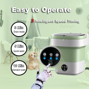 Portable Washing Machine,15L Foldable Mini Washer with Basket Spin,Compact Washer and Dryer with 3 Cleaning Modes for Underwear (Green)