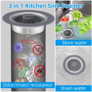 3 in 1 Kitchen Sink Drain Strainer and Stopper 2 Pack, LifeNest Stainless Steel Pop Up Kitchen Sink Stopper, Sink Drain Strainer for Standard 3-1/2 Inch Drain