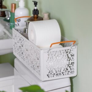 OhuaCason Toilet Paper Holder for Small Bathroom Storage: Toilet Paper Storage Basket for Small Spaces Apartment - White