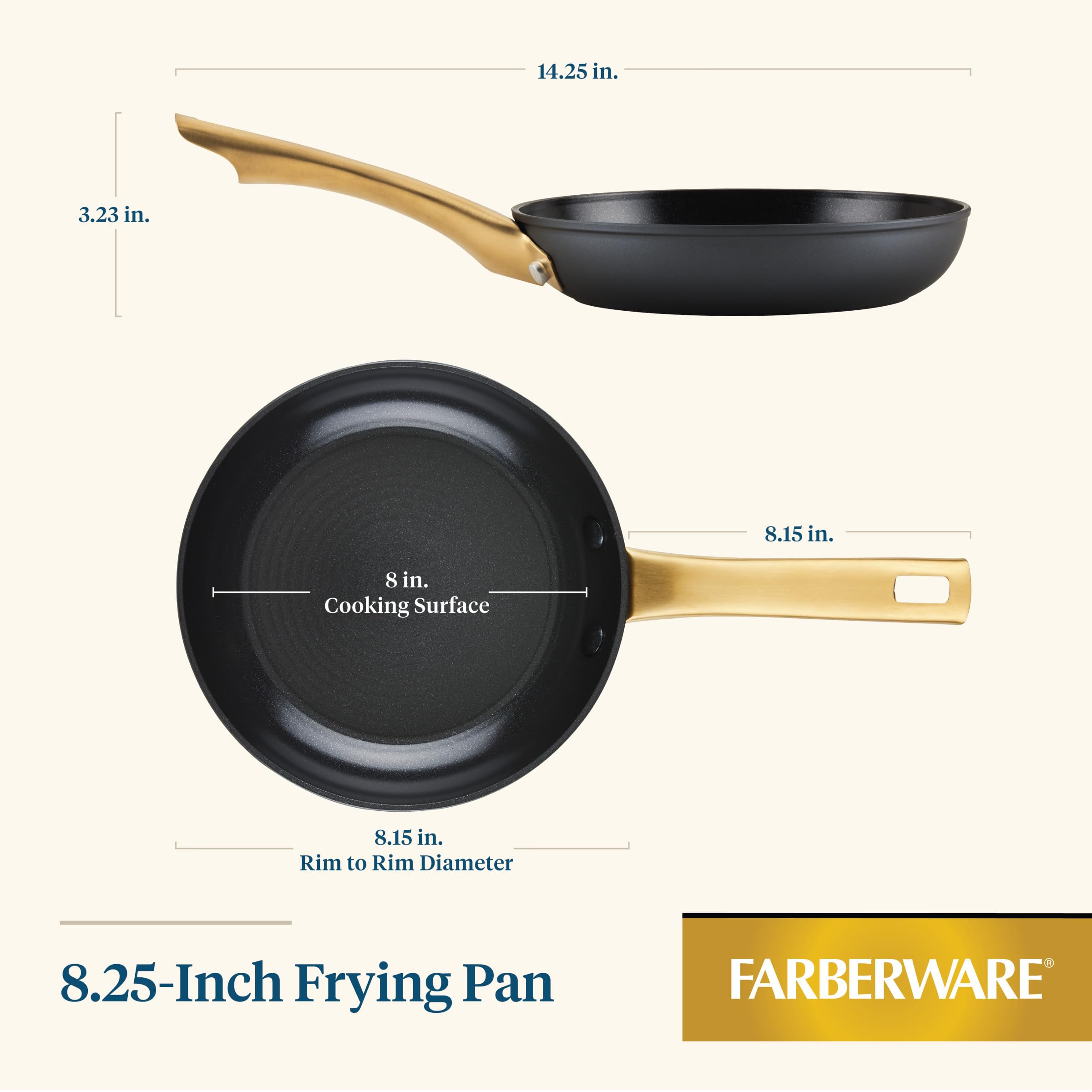 Farberware Forged Induction Ceramic Cookware Nonstick Frying Pan/Skillet, Dishwasher Safe, Suitable for All Stovetops, 8.25 Inch Fry Pan - Black and Gold