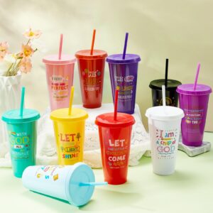 Uiifan 30 Pcs Christian Tumbler Bulk Bible Verse Plastic Tumblers with Lids and Straw 24oz Inspirational Religious Cups Christian Gifts for Kids Christmas Sunday School Religious Party Activities