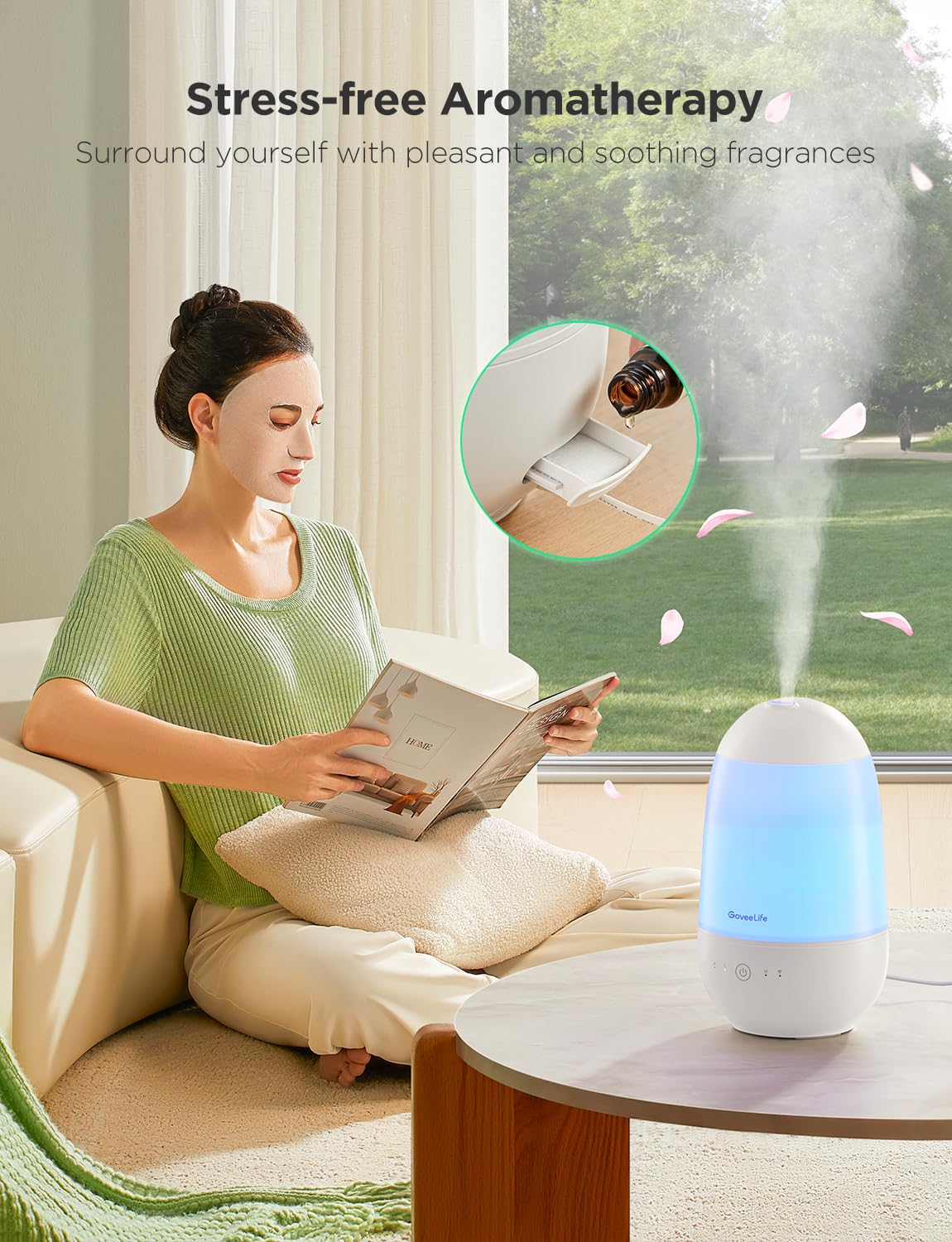 GoveeLife Smart Mini Humidifier for Baby Nursery, Top Fill Cool Mist Humidifier with Scent Diffuser & Nightlight, Built-in Sensor, Works with Alexa, Ultrasonic Humidifiers for Home, Bedroom and Plants